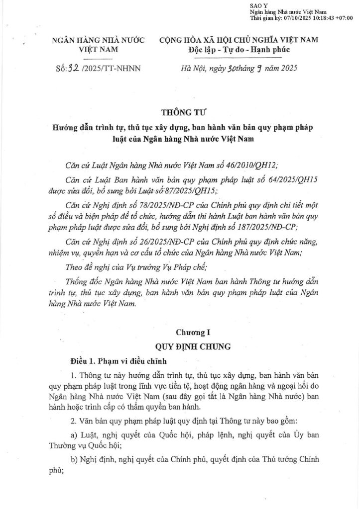 Thông tư số 32/2025/TT-NHNN của Ngân hàng Nhà nước Việt Nam: Hướng dẫn ...