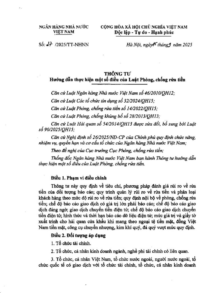 Thông tư số 27/2025/TT-NHNN của Ngân hàng Nhà nước Việt Nam: Hướng dẫn ...