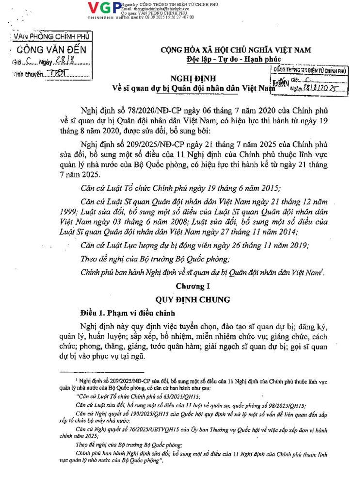 Nghị định số 39/VBHN-BQP của Bộ Quốc phòng: Về sĩ quan dự bị Quân đội nhân dân Việt Nam - Văn Bản Số